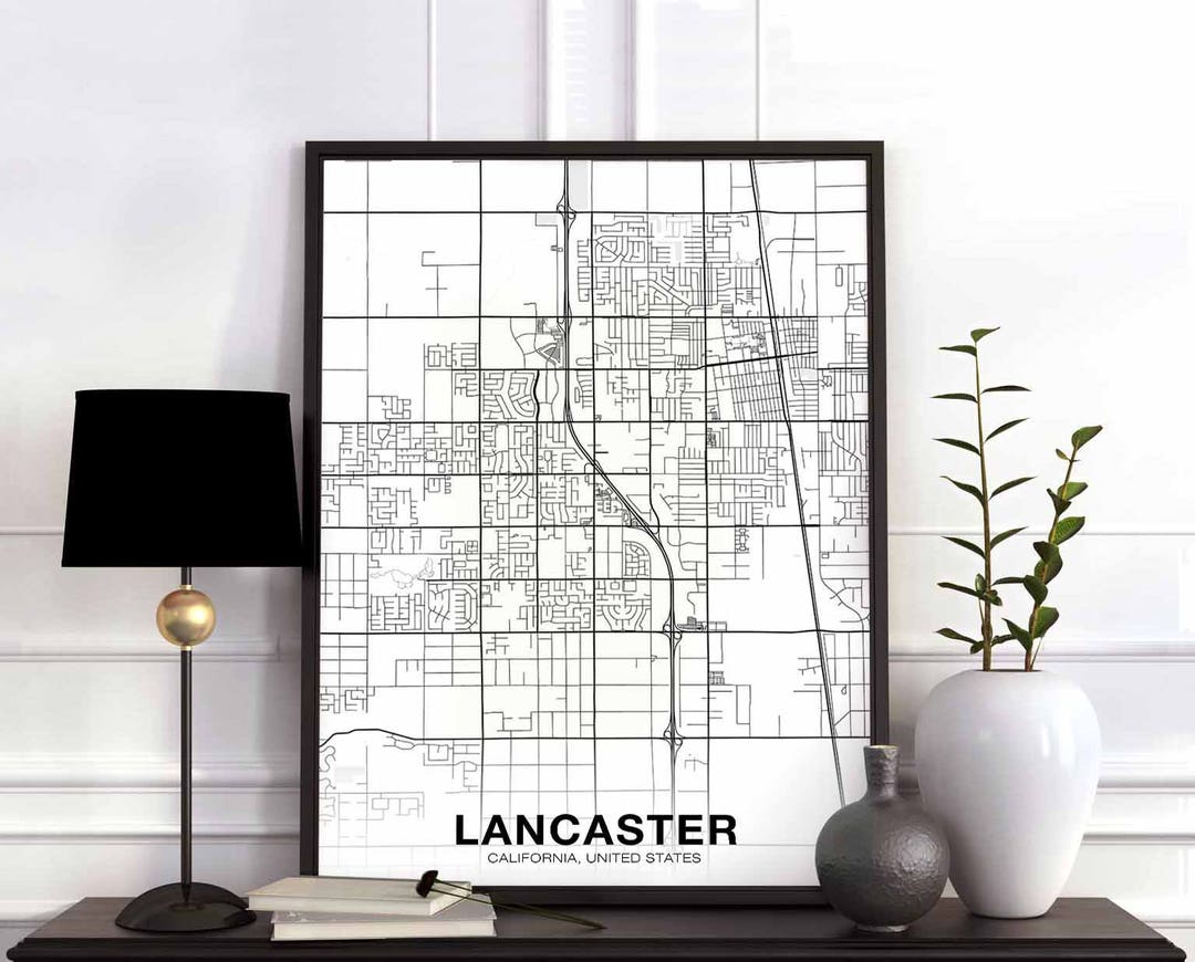 LANCASTER California CA USA Map Poster Black White Hometown City Print ...