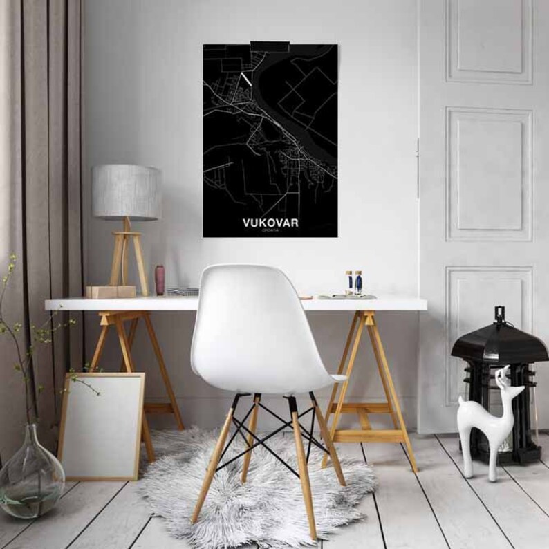 VUKOVAR Croatia Map Poster Black White Hometown City Print Modern Home ...
