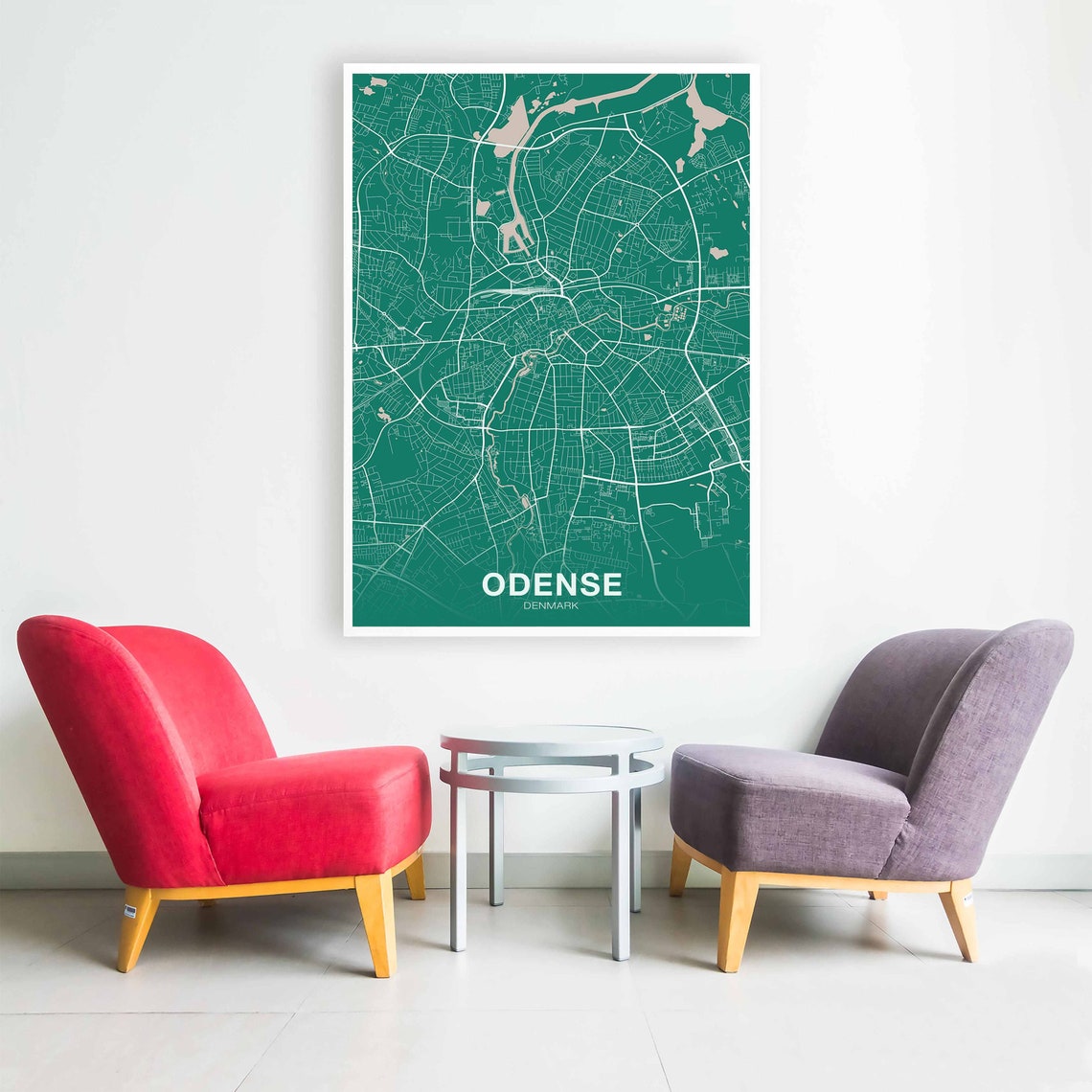 ODENSE Denmark Map Poster Color Hometown City Print Modern Home Decor ...