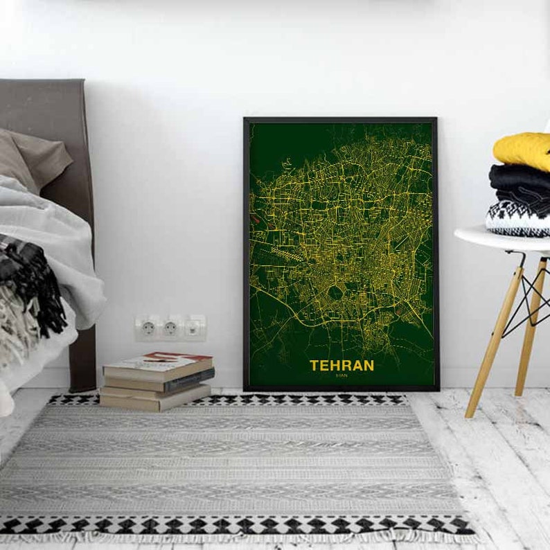 TEHRAN Iran Map Poster Color Hometown City Print Modern Home - Etsy
