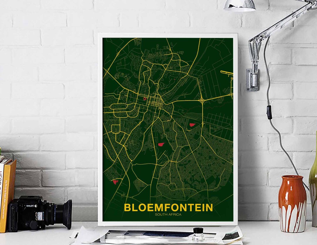 BLOEMFONTEIN South Africa Map Poster Color Hometown City Print Modern ...