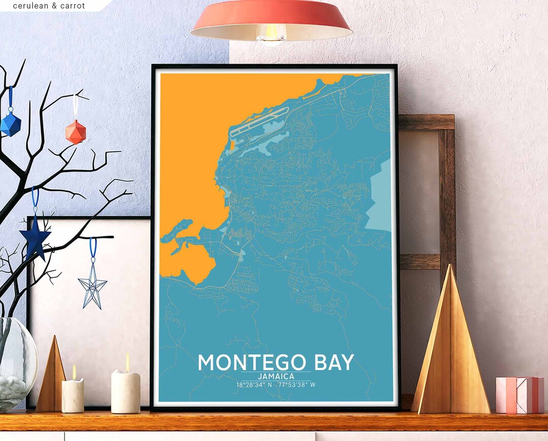 MONTEGO BAY Jamaica Map Poster Black White Hometown City Print Modern ...