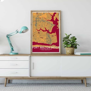 FORT WALTON BEACH Florida Usa Map Poster Black White Hometown City ...