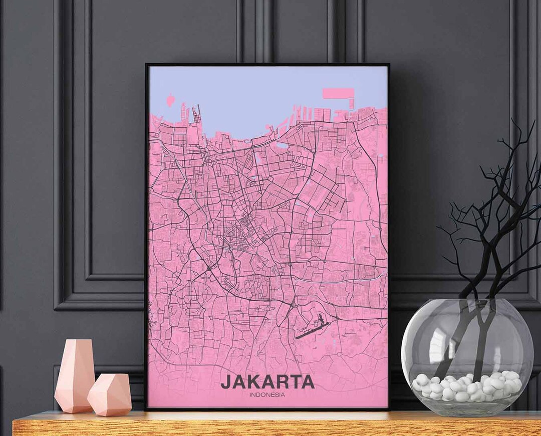 JAKARTA Indonesia Map Poster Color Hometown City Print Modern Home ...