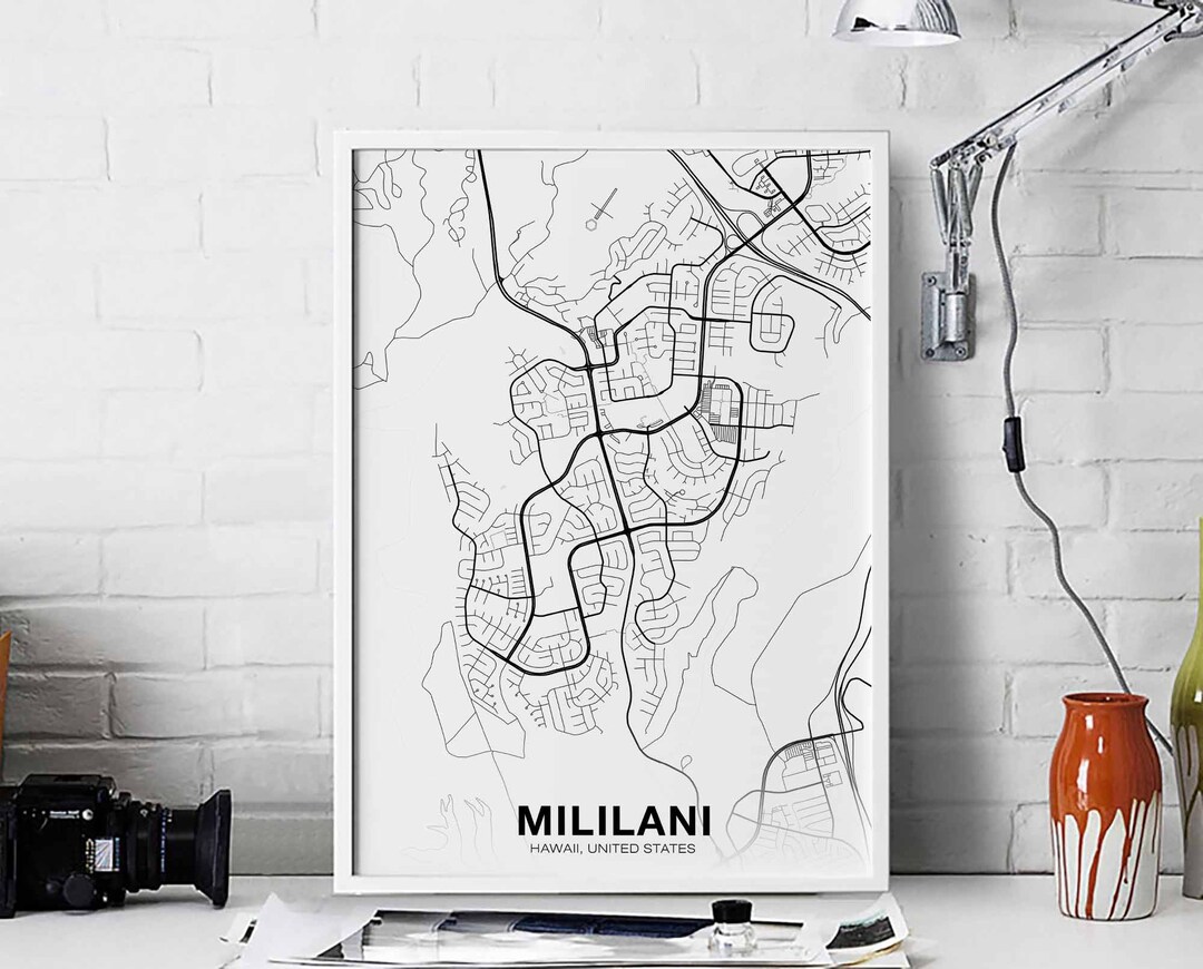 MILILANI Hawaii HI US Map Poster Black White Hometown City Print Modern ...