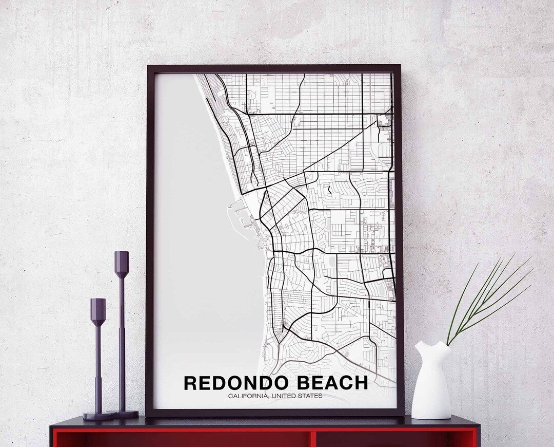 REDONDO BEACH California CA Usa Map Poster Black White Hometown City ...