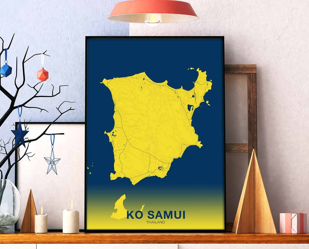 KO SAMUI Thailand Map Poster Color Hometown City Print Modern Home ...