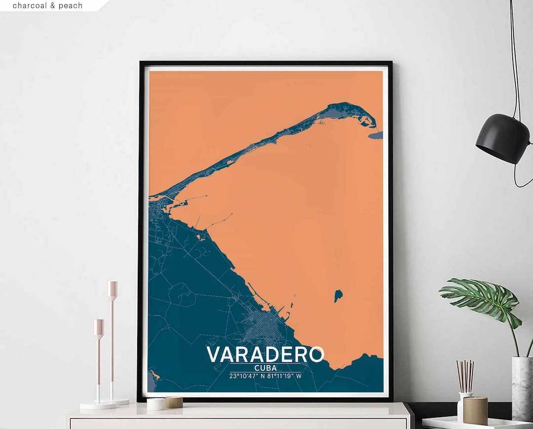VARADERO Cuba Map Poster Black White Hometown City Print Modern Home ...