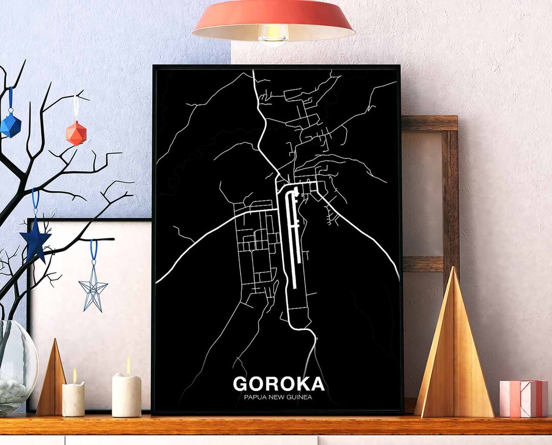 GOROKA Papua New Guinea Map Poster Black White Hometown City Print ...