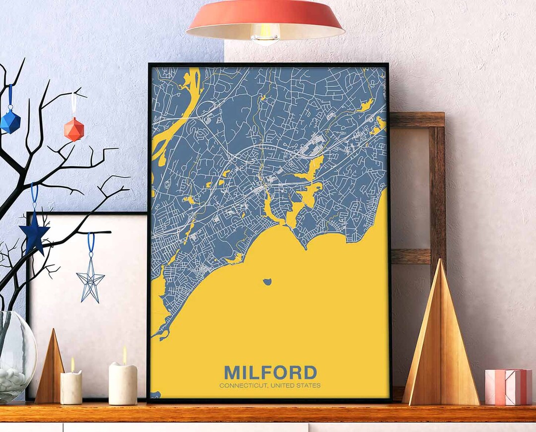 MILFORD Connecticut CT US Map Poster Color Hometown City Print Modern ...