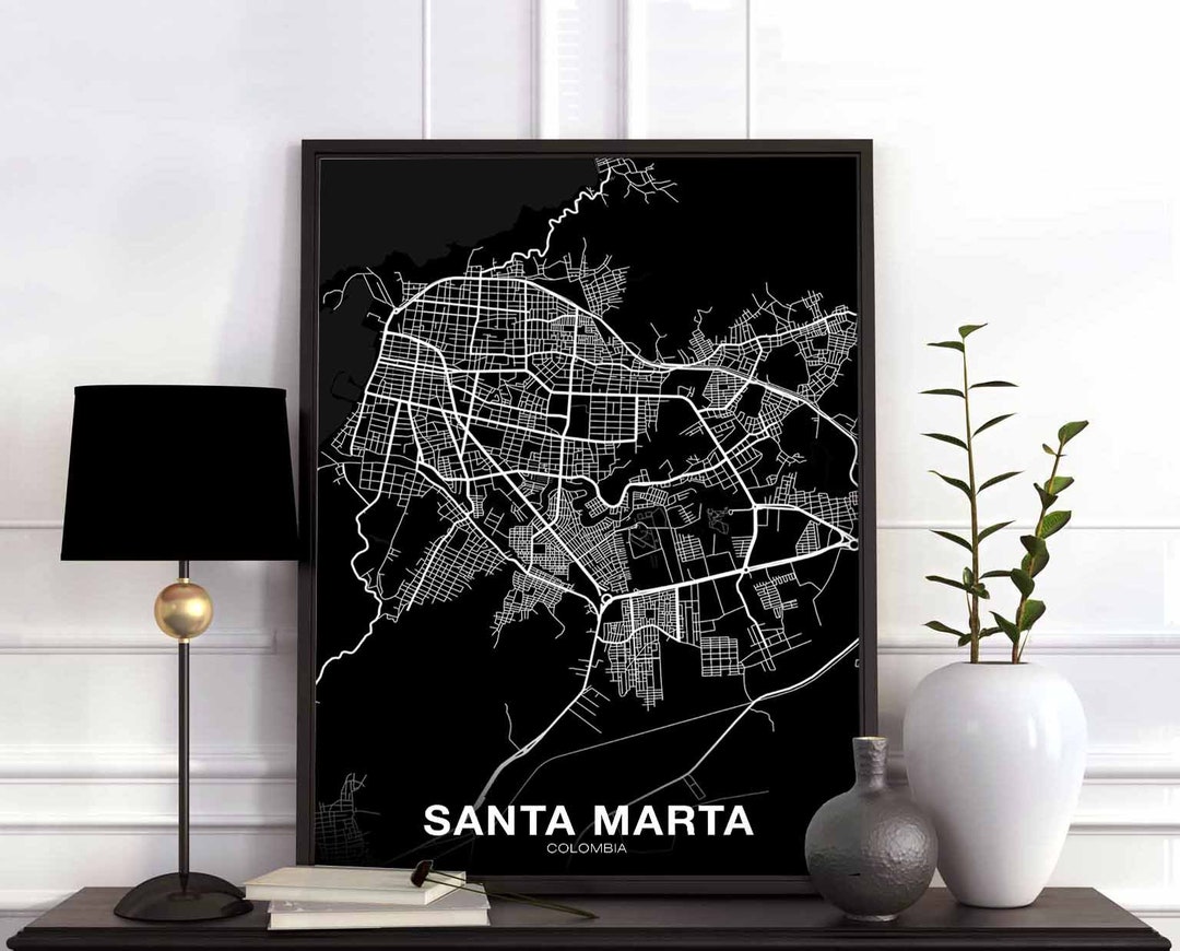 SANTA MARTA Colombia Map Poster Black White Hometown City Print Modern ...