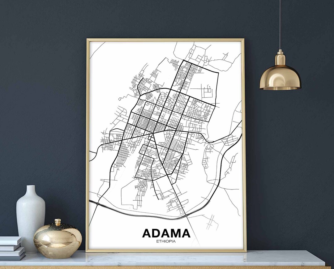ADAMA Ethiopia Map Poster Black White Hometown City Print Modern Home ...