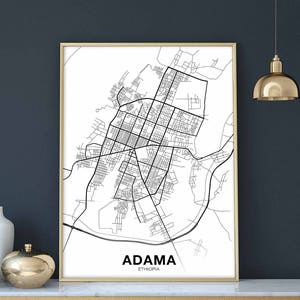 ADAMA Ethiopia Map Poster Black White Hometown City Print Modern Home ...
