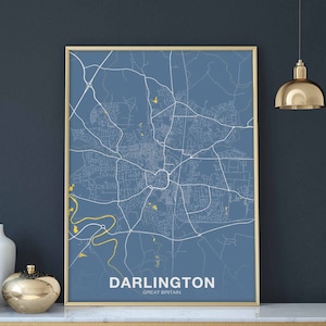 DARLINGTON Great Britain UK Map Poster Color Hometown City Print Modern ...