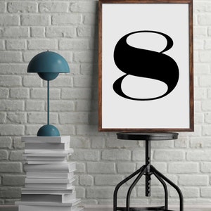 Eight '8' Number Character Type Poster Black White Wall Decor Design ...
