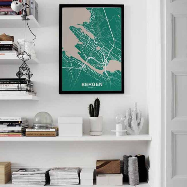 BERGEN Norway Norge Map Poster Color Hometown City Print | Etsy