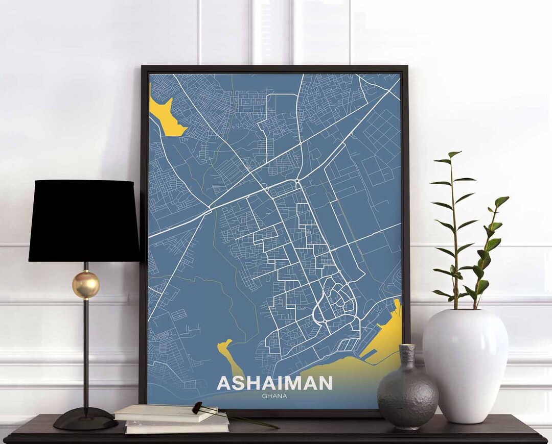 ASHAIMAN Ghana Map Poster Color Hometown City Print Modern Home Decor ...
