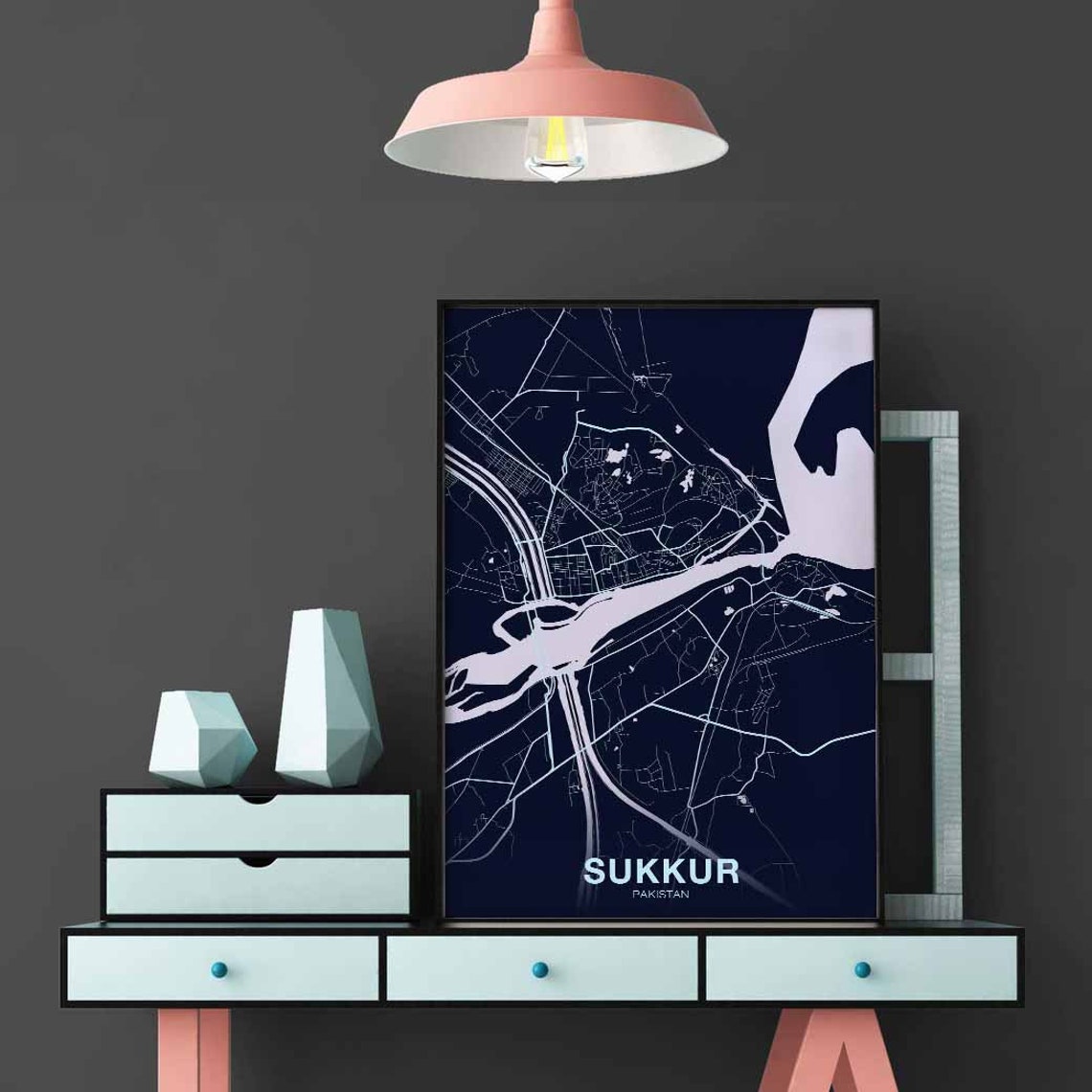 SUKKUR Pakistan Map Poster Color Hometown City Print Modern | Etsy