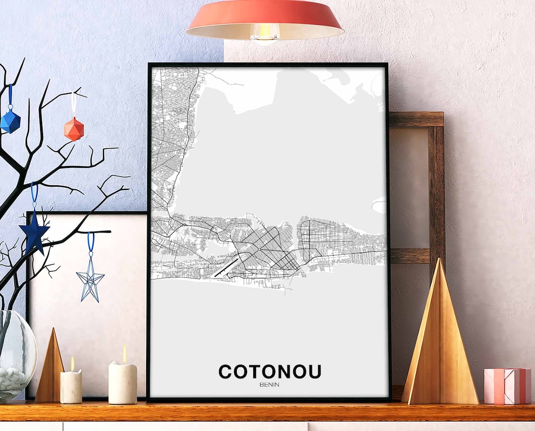 COTONOU Benin Map Poster Black White Hometown City Print Modern Home ...