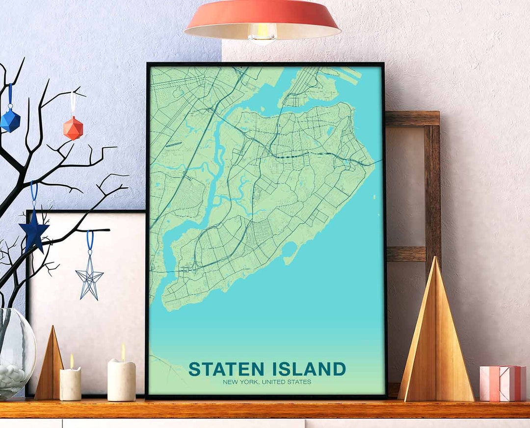 STATEN ISLAND New York USA Map Poster Color Hometown City Print Modern ...