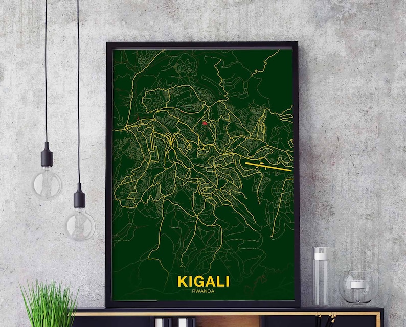 KIGALI Rwanda Map Poster Color Hometown City Print Modern Home Decor ...
