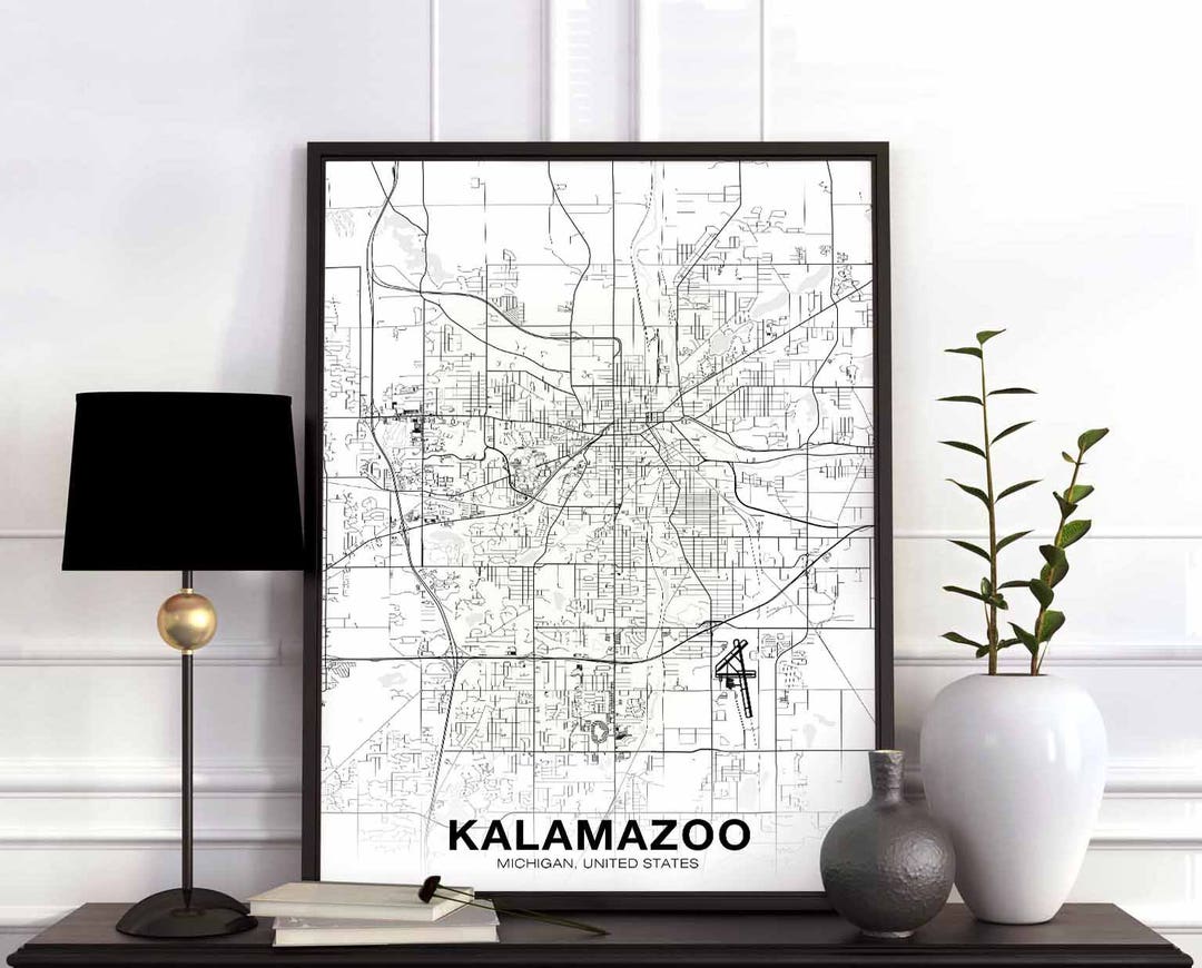 KALAMAZOO Michigan MI USA Map Poster Black White Hometown City Print ...