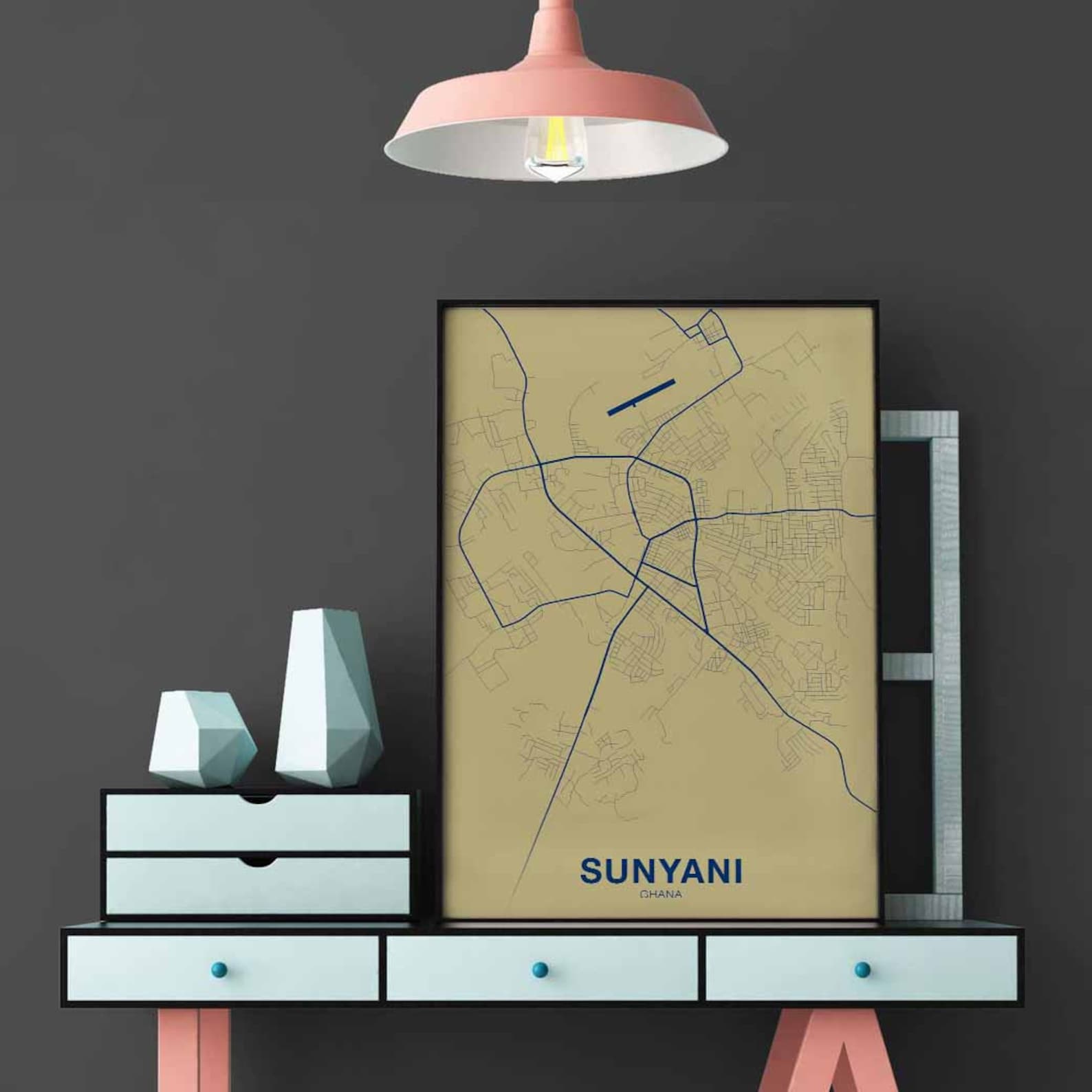 SUNYANI Ghana Map Poster Color Hometown City Print Modern Home Decor ...