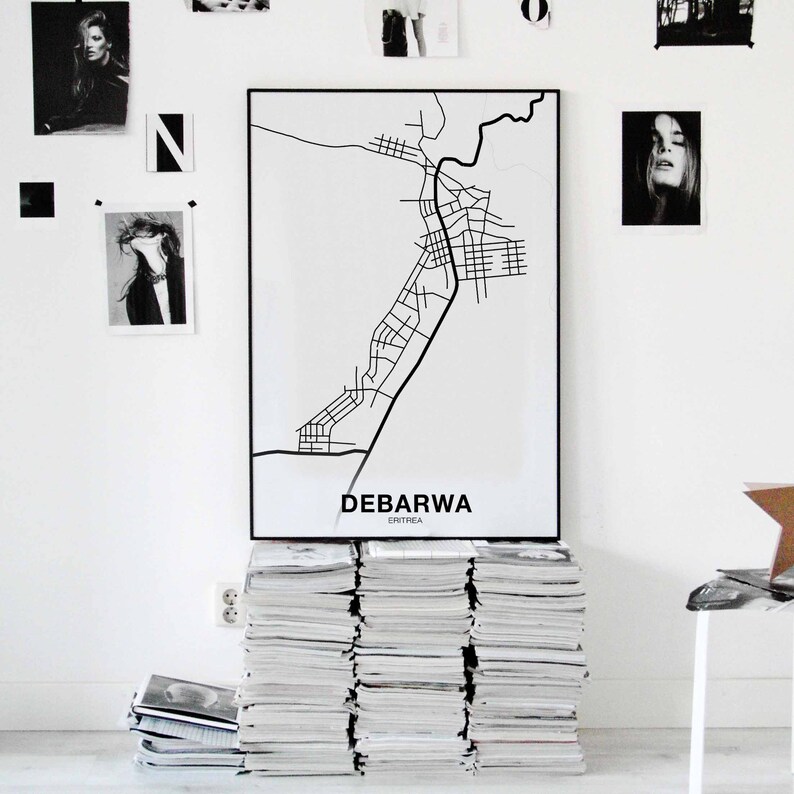 DEBARWA Eritrea map poster black white Hometown City Print | Etsy
