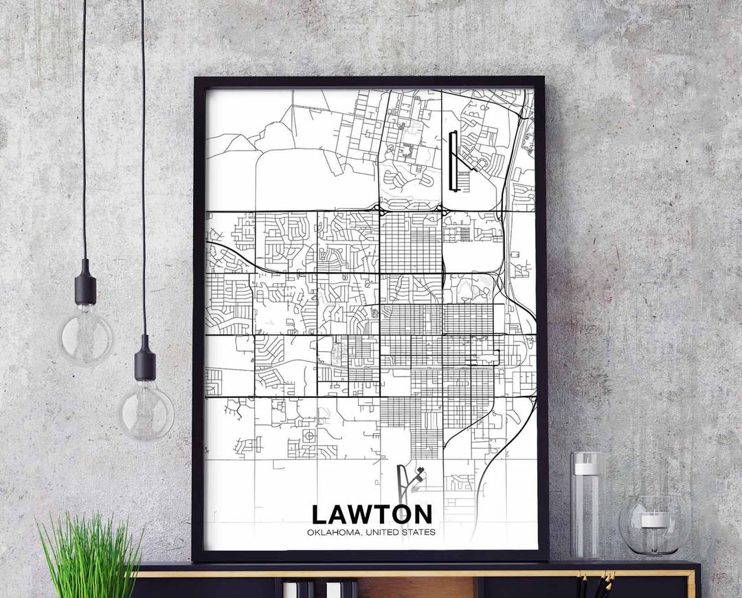 LAWTON Oklahoma OK USA Map Poster Black White Hometown City Print ...