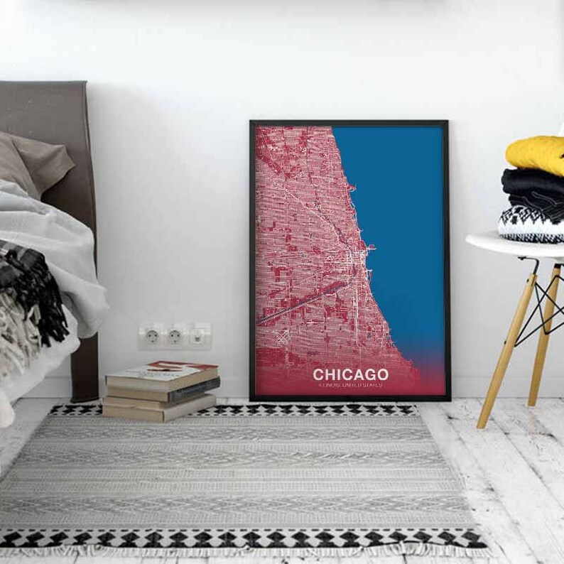CHICAGO Illinois IL US Map Poster Color Hometown City Print Modern Home ...