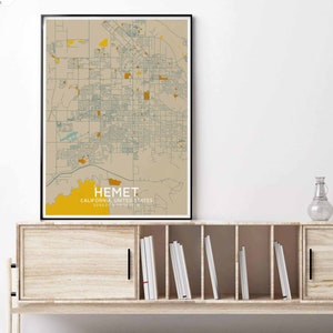 HEMET California Usa Map Poster Black White Hometown City Print Modern ...