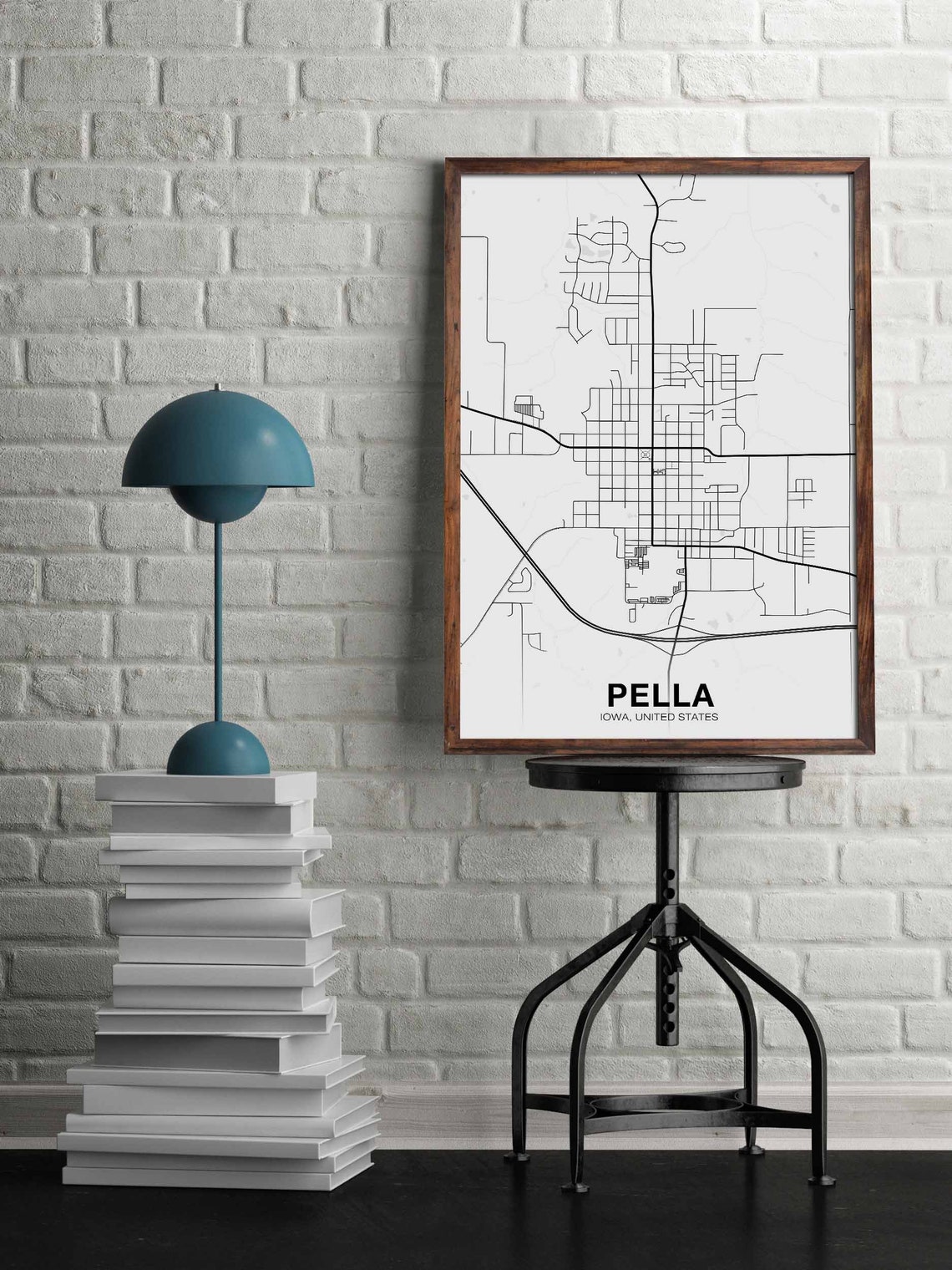 PELLA Iowa IA USA Map Poster Black White Hometown City Print Modern ...
