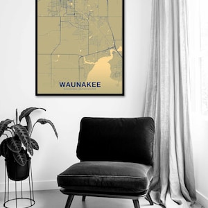 WAUNAKEE Wisconsin WI USA Map Poster Color Hometown City Print Modern ...