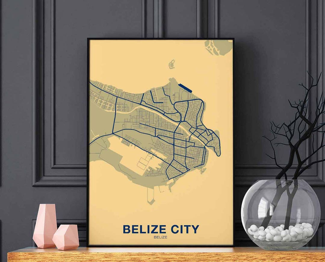BELIZE CITY Belize Map Poster Color Hometown City Print Modern Home ...