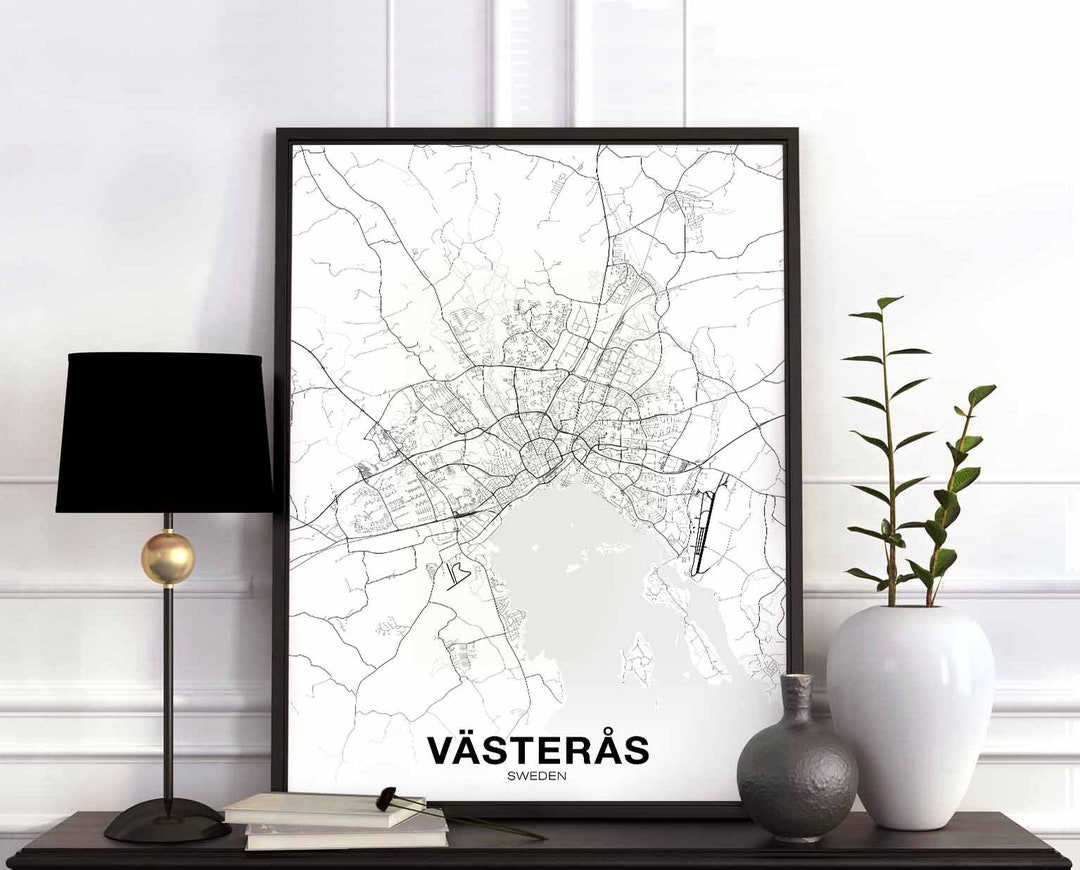VASTERAS Sweden Map Poster Black White Hometown City Print Modern Home ...