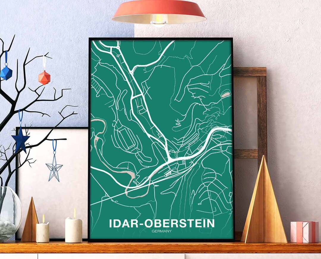 IDAR-OBERSTEIN Germany Map Poster Color Hometown City Print Modern Home ...