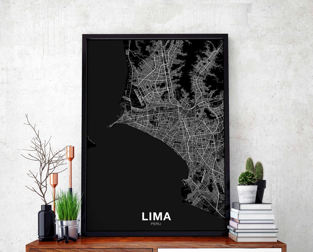 LIMA Peru Map Poster Black White Hometown City Print Modern Home Decor ...