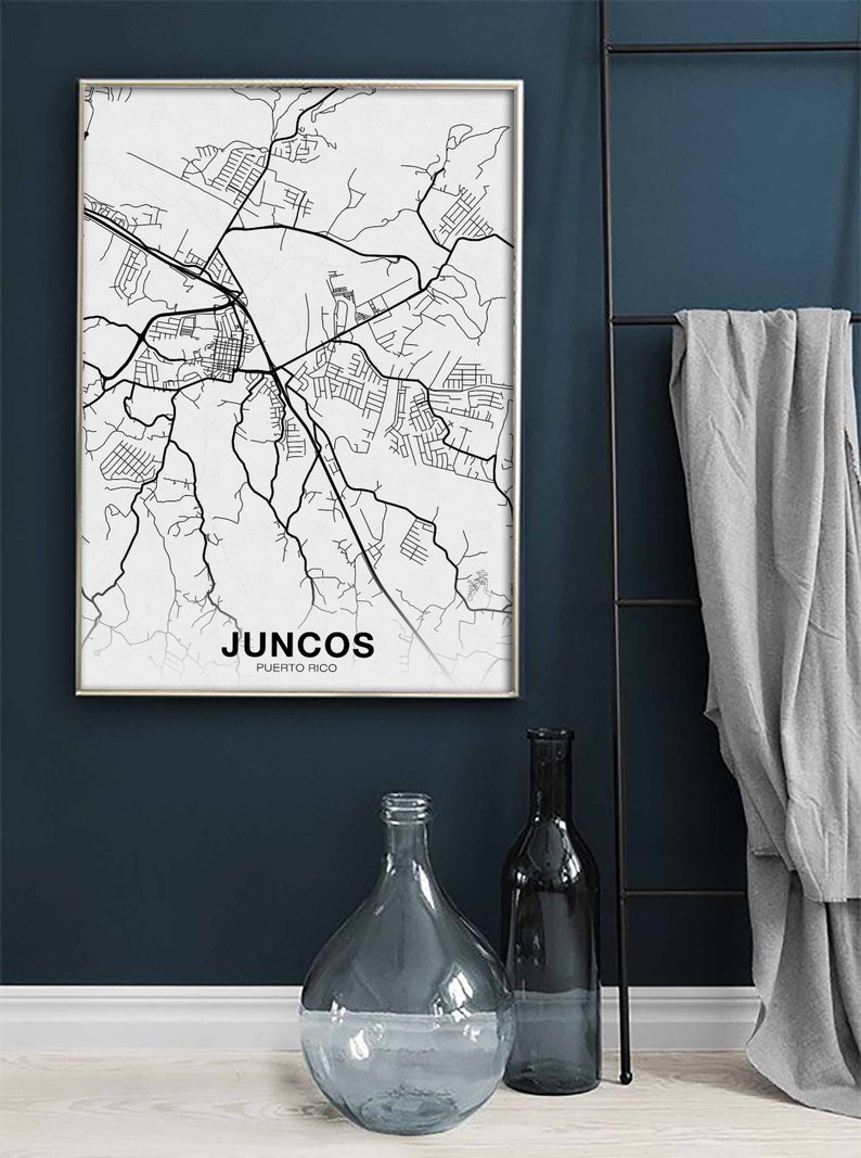JUNCOS Puerto Rico PR Map Poster Black White Hometown City - Etsy