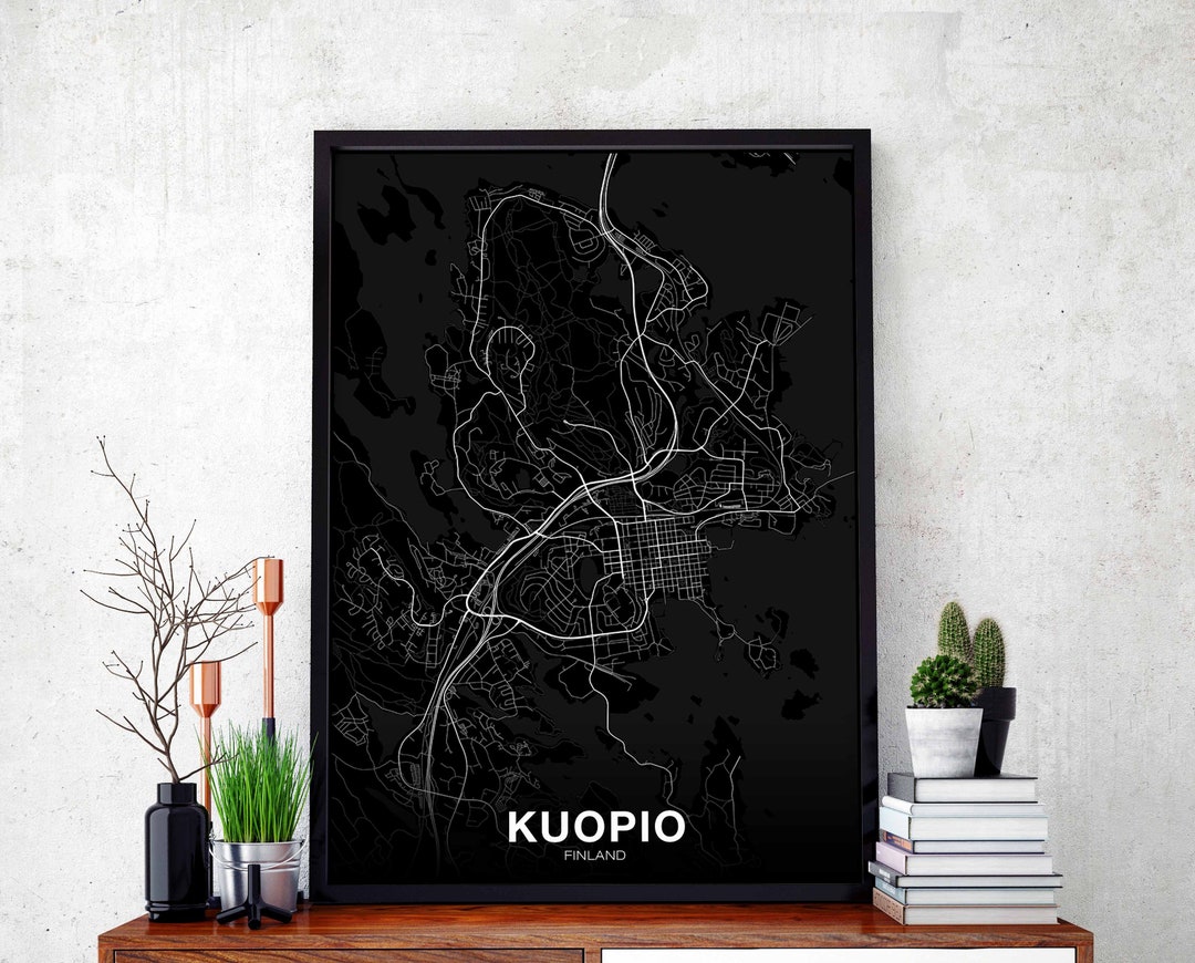 KUOPIO Finland Map Poster Black White Hometown City Print Modern Home ...