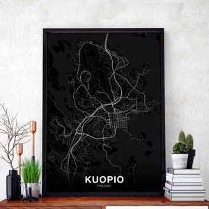 KUOPIO Finland Map Poster Black White Hometown City Print Modern Home ...