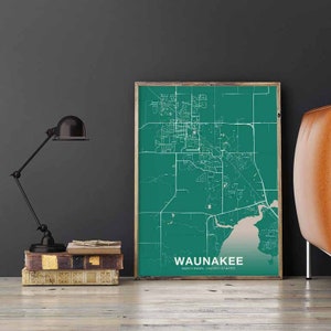 WAUNAKEE Wisconsin WI USA Map Poster Color Hometown City Print Modern ...