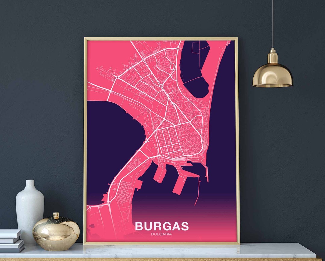 BURGAS Bulgaria Map Poster Color Hometown City Print Modern Home Decor ...