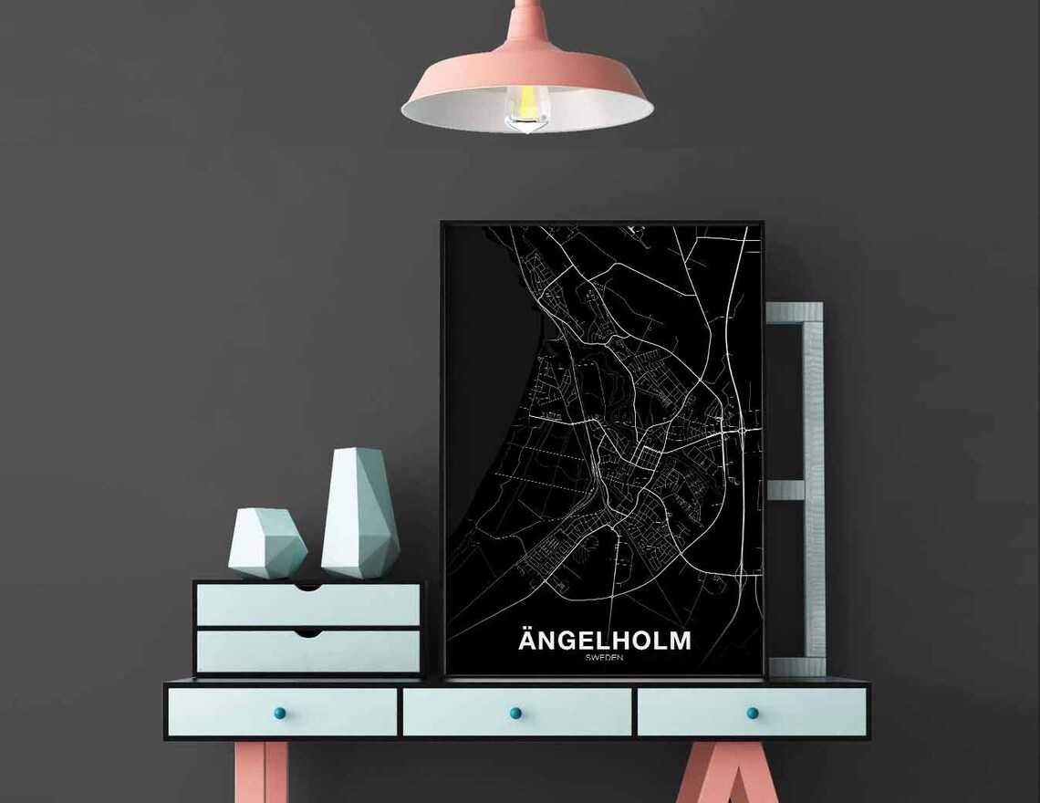 ANGELHOLM Sweden Map Poster Black White Hometown City Print | Etsy