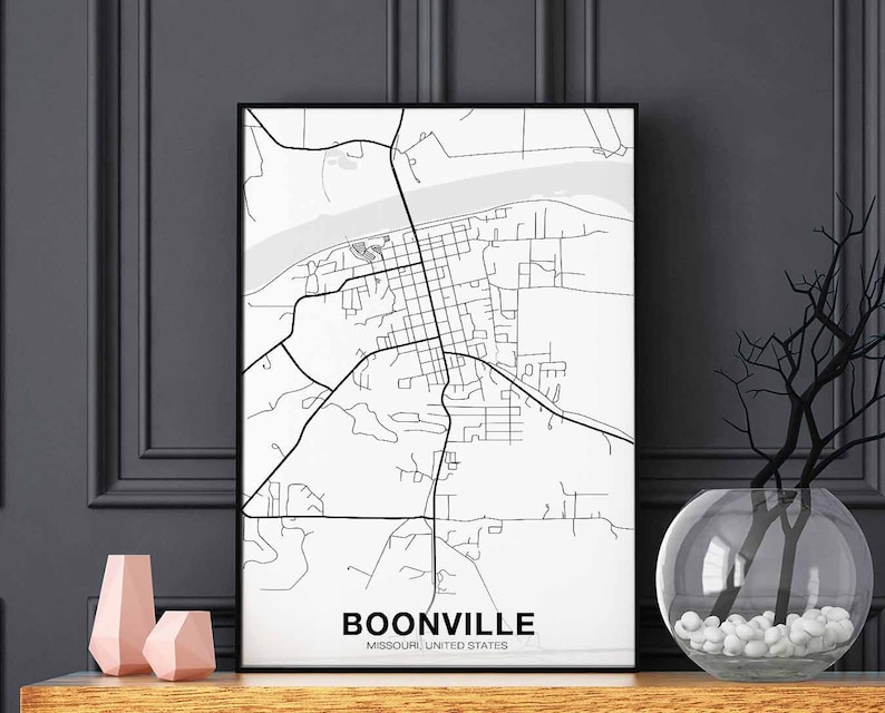 BOONVILLE Missouri MO Usa Map Poster Black White Hometown City - Etsy