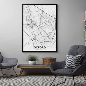 OXFORD Great Britain UK Map Poster Hometown City Print Modern Home ...