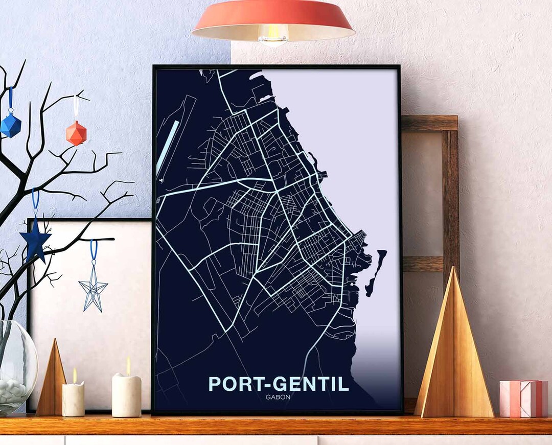 PORT-GENTIL Gabon Map Poster Color Hometown City Print Modern Home ...