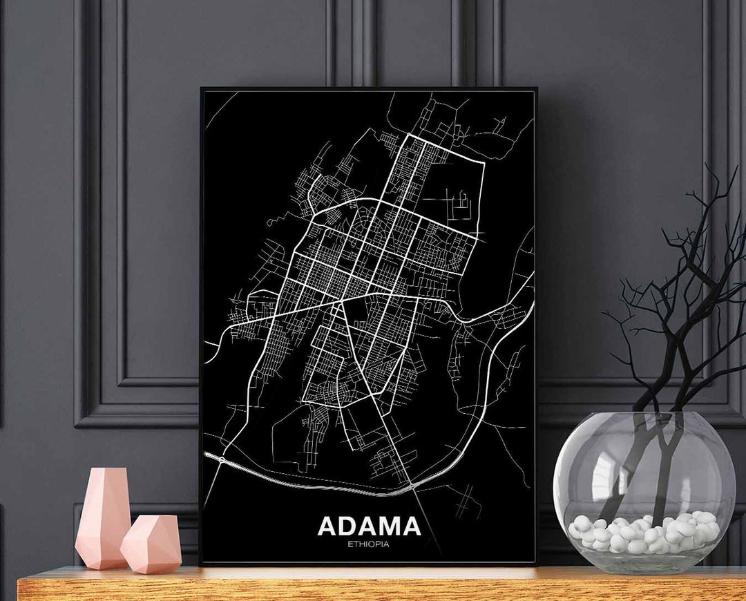 ADAMA Ethiopia Map Poster Black White Hometown City Print Modern Home ...