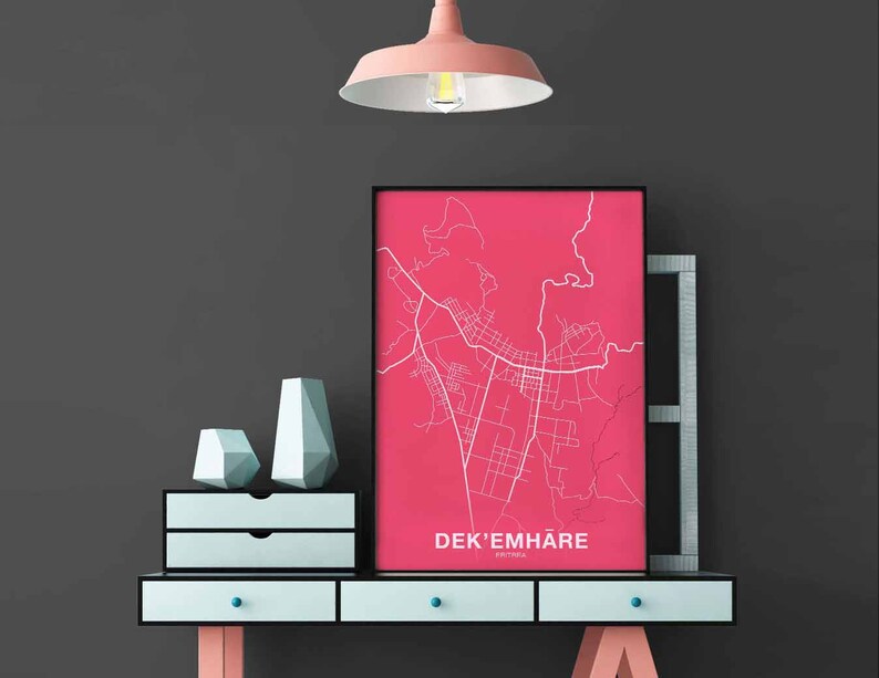 DEKEMHARE Eritrea Map Poster Color Hometown City Print Modern Home ...
