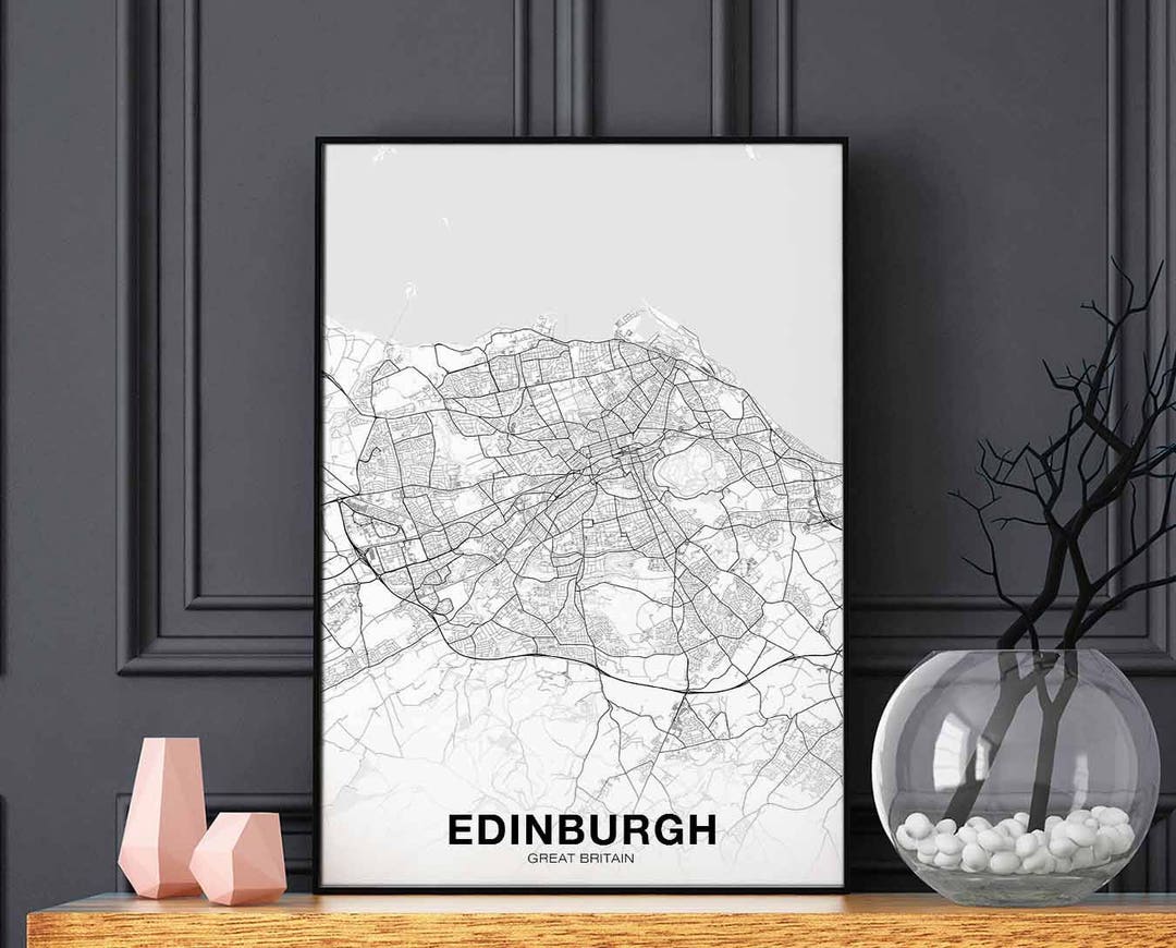 EDINBURGH Great Britain GB UK Map Poster Black White Hometown City ...