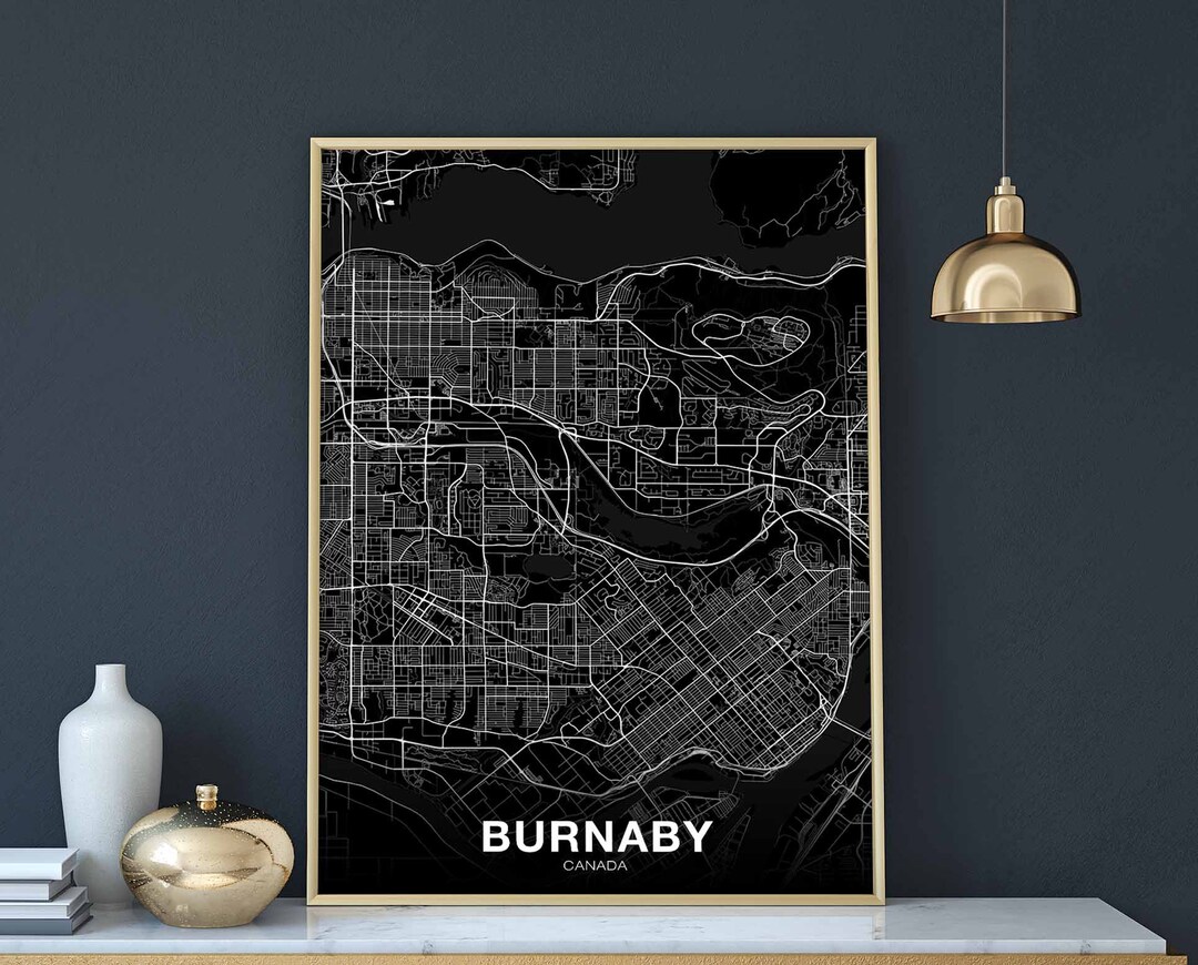 BURNABY Canada Map Poster Black White Hometown City Print Modern Home ...